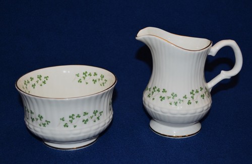 ROYAL TARA China Ireland Ribbed Fluted TRELLIS SHAMROCK Set Creamer ...