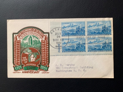 US COVER DETROIT 250TH ANNIVERSARY FDC SCOTT 1000 STAEHLE CACHET plate ...