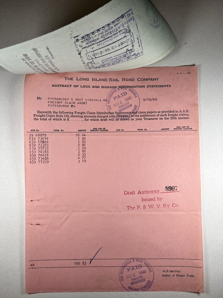 1960 LIRR Long Island Rail Road Bank Check / Receipt - Vtg Railroad ...