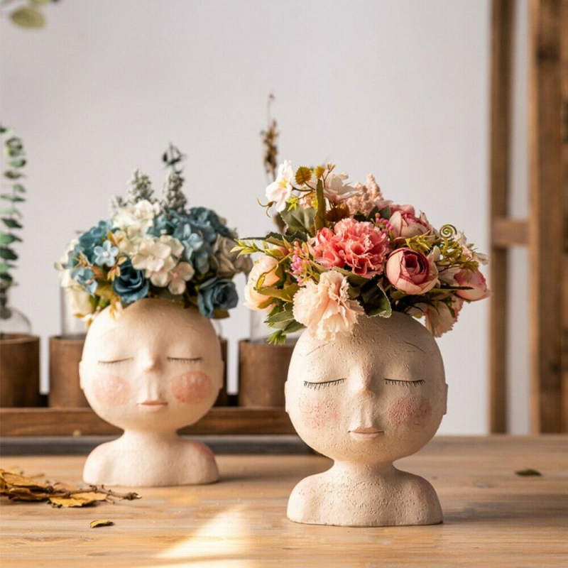 Flower Pot People Faces Rectangular Multicolor 3 HUMAN FACE PLANTER,