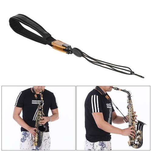 Adjustable Soft Leather Saxophone Sax Neck w/ EVA Padded Metal Hook ...