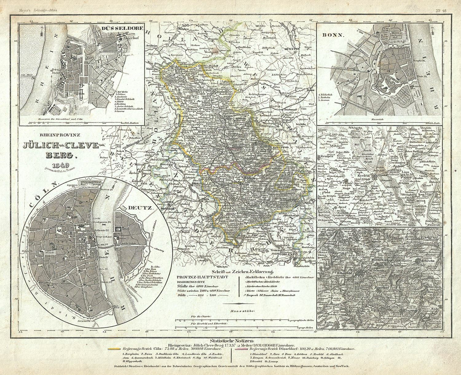 1849 Meyer Map of the Province of Julich-Cleves-Berg, Rhine Province ...