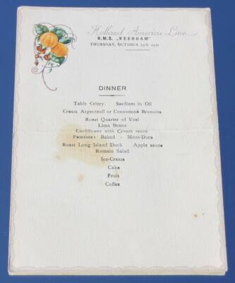 HOLLAND AMERICA LINE RMS VEERDAM DINNER MENU OCTOBER 15TH 1931 | eBay