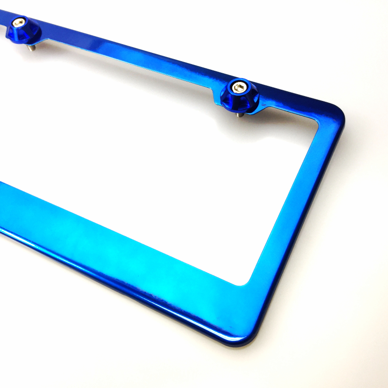 2 Powder Coating Blue Chrome Stainless Steel License Plate Frame w/Cap ...