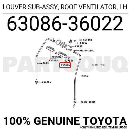 6308636022 Genuine Toyota LOUVER SUB-ASSY, ROOF VENTILATOR, LH 63086 ...