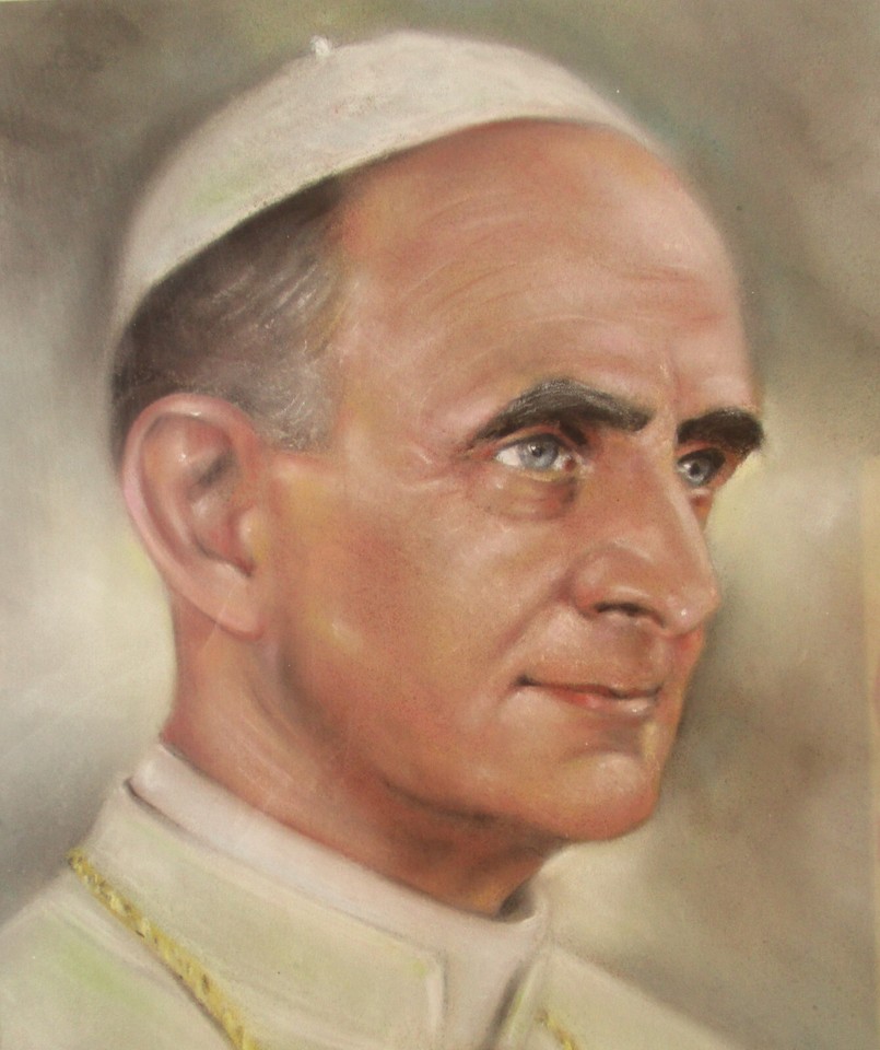 Papst Paul VI. Porträt (1963 - 1978) Original Pastell von Reynier ...