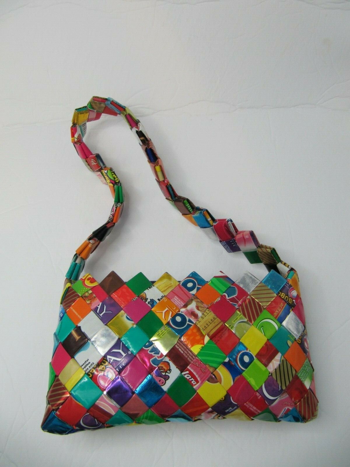 CANDY/SODA WRAPPER Woven Purse RECYCLED Handmade Zipp… - Gem
