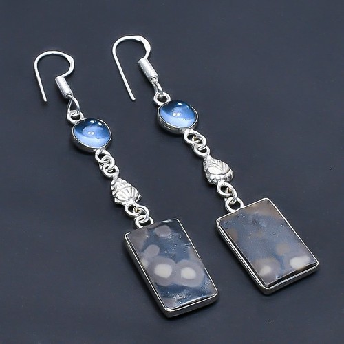 Curpit Boulder Opal, Blue Topaz Gemstone Jewelry Earring 2.65" v178 | eBay