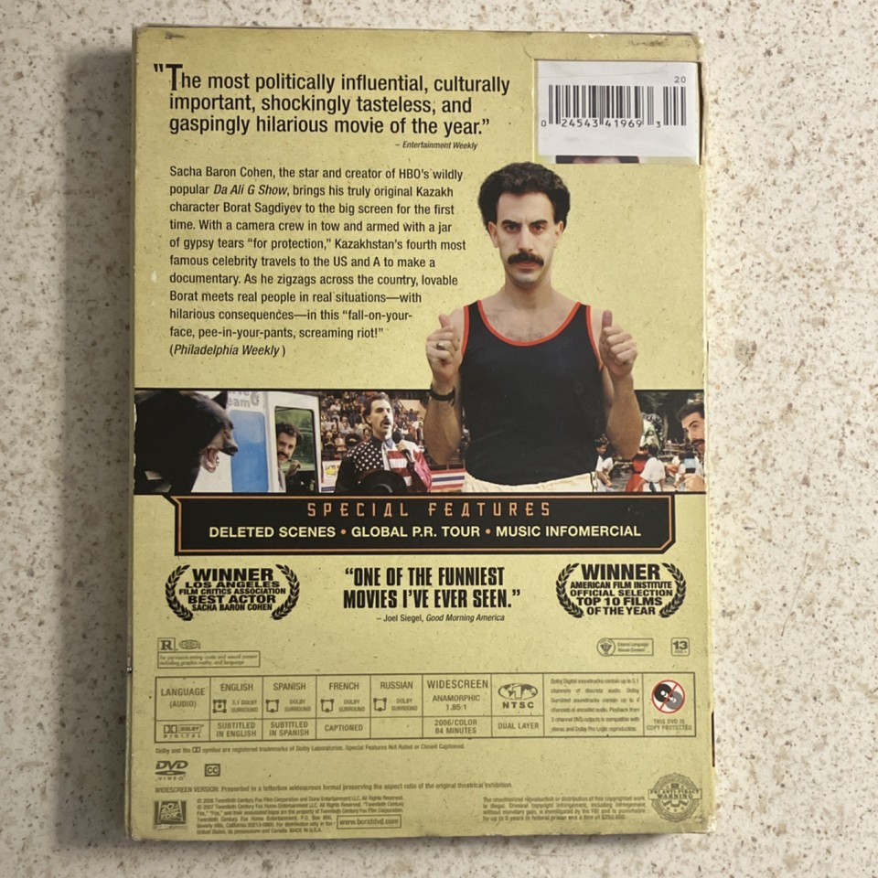 Borat DVD Comedy Sacha Baron Cohen Widescreen 20th Century Fox 2006 ...