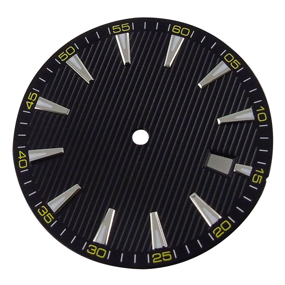 33.5mm Black+Yellow Watch Dial Face Plate Date @3 For NH35/NH35A ...