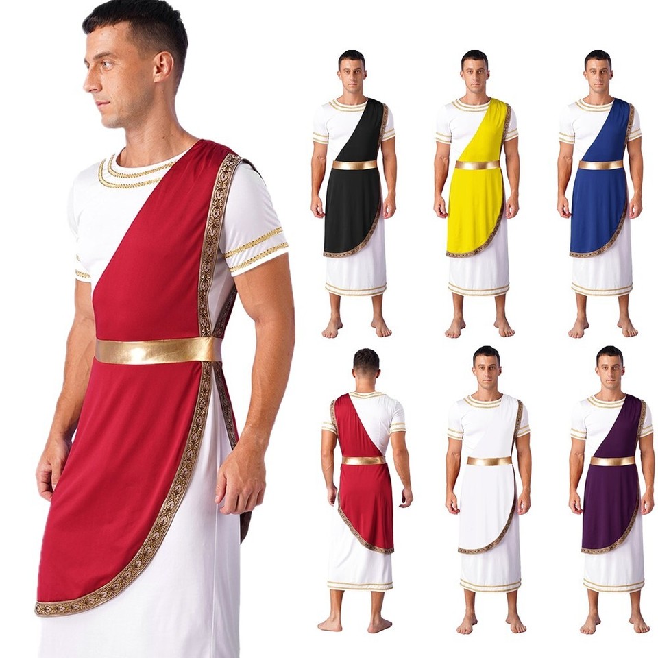 Mens Halloween Toga Cosplay Costume Ancient Greek Roman Caesar Emperor ...