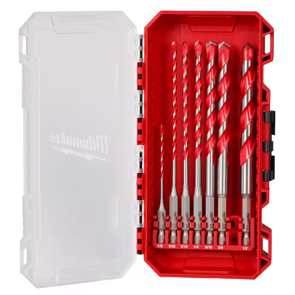 Milwaukee Carbide Hammer Drill Bit Kit (7-Piece) Concrete Stone Masonry ...