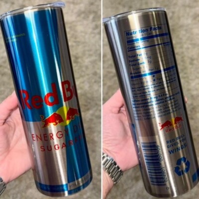 ** SUGAR FREE RED BULL ENERGY DRINK 20 OZ STAINLESS STEEL TUMBLER CUP ...