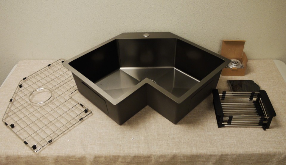 Black Corner Kitchen Sink, 25In Stainless Steel Drop In Corner Kitchen ...