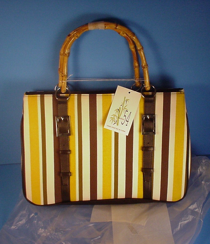 Bamboo54 Striped Canvas Purse Hand Bag Wood Bamboo Handles New Old ...
