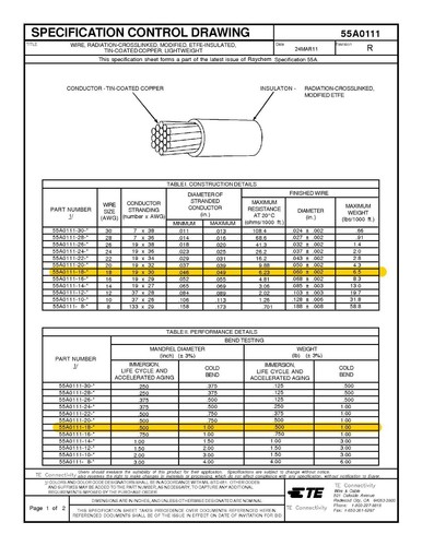 Raychem 55A1121-18-6/9-9 18/1P Shielded XL-ETFE Spec 55 Cable 600V ...