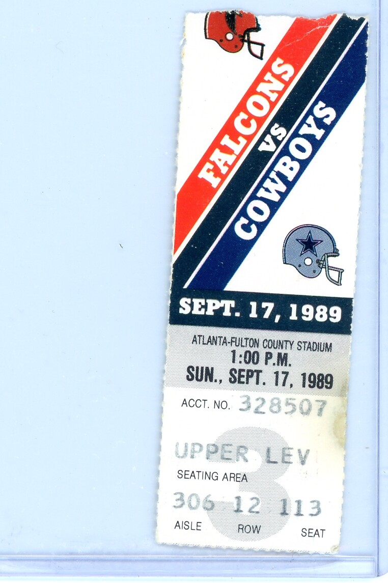 1989 DALLAS COWBOYS ATLANTA FALCONS TICKET STUB 1ST TD TROY AIKMAN ...
