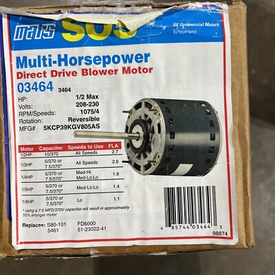 Mars 03464 Century Multi HP 48 Frame PSC Motor 208-230 Volts 1075 RPM 4 ...