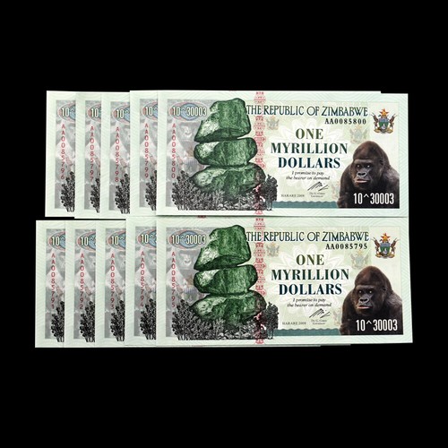 One Myrillion Dollars Zimbabwe Paper Money 10pcs Africa Orangutan ...