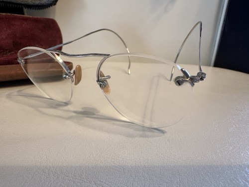 VINTAGE ANTIQUE SHURON 12K Plated Silvet Semi rimless Wire EYEGLASSES ...