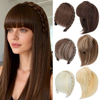 Natural Bangs Hair Piece Clip in Topper Hair Band Fringe Headband with ...