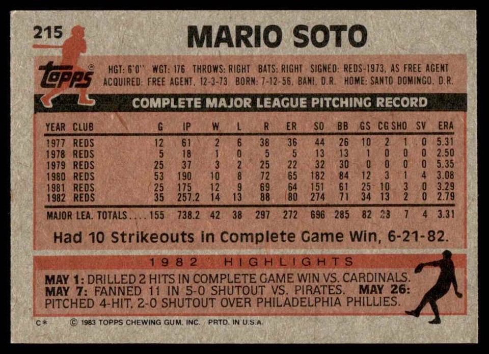 1983 Topps Mario Soto Cincinnati Reds #215 | eBay