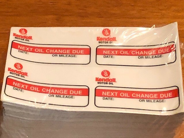 VINTAGE KENDALL MOTOR OIL STATIC CLING OIL CHANGE STICKERS 1000 or 5000 ...