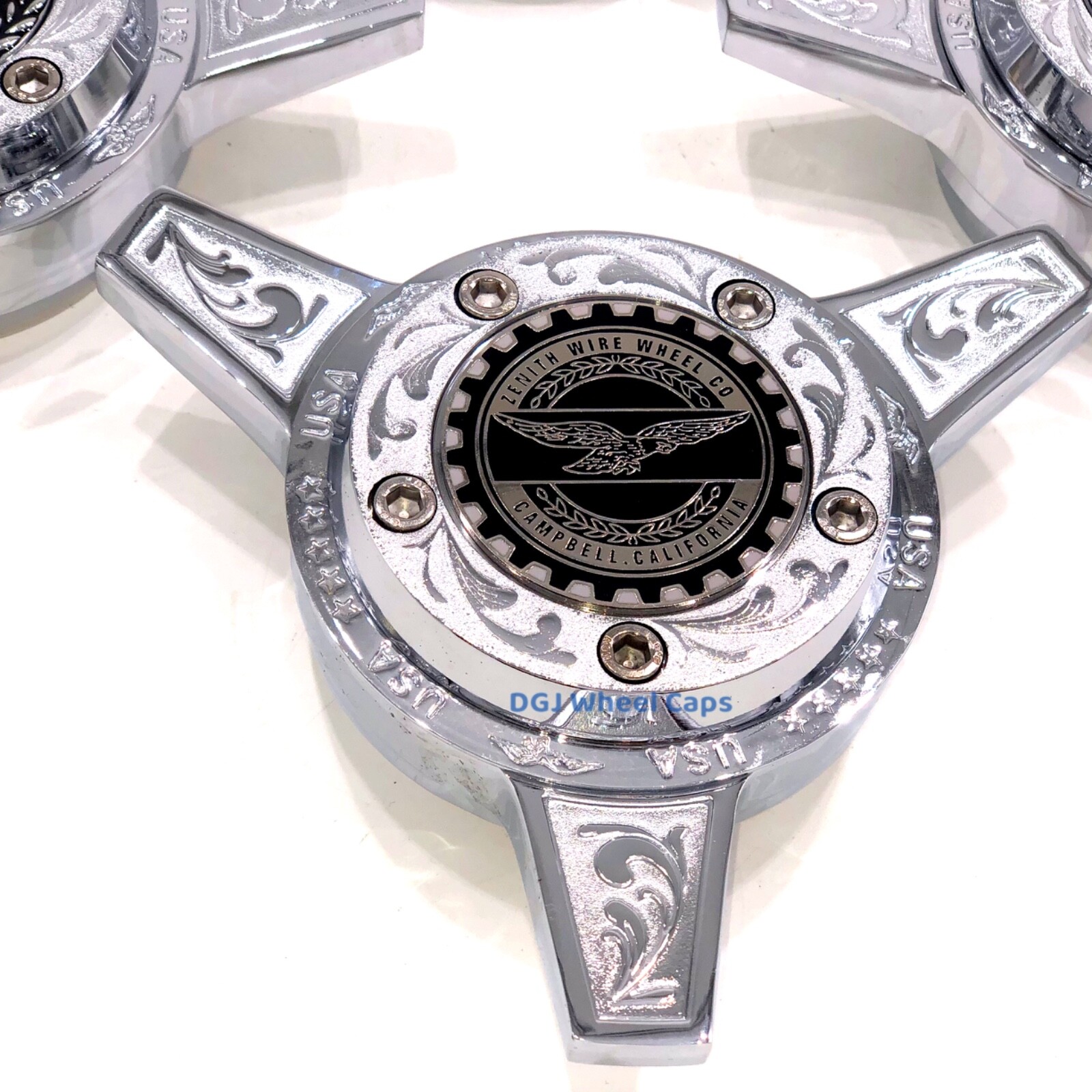 Engraved Zenith 3 Bar Locking Cut Chrome Lowrider Wire Wheel Knock-Off ...