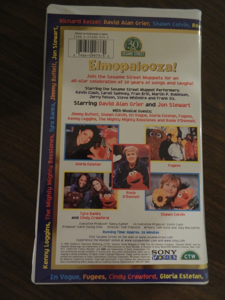 ELMOPALOOZA! SESAME STREET VHS CINDY CRAWFORD JON STEWART GLORIA ...