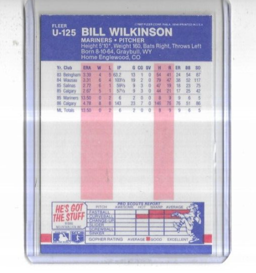 1987 Fleer Update #U-125 Bill Wilkinson Seattle Mariners | eBay