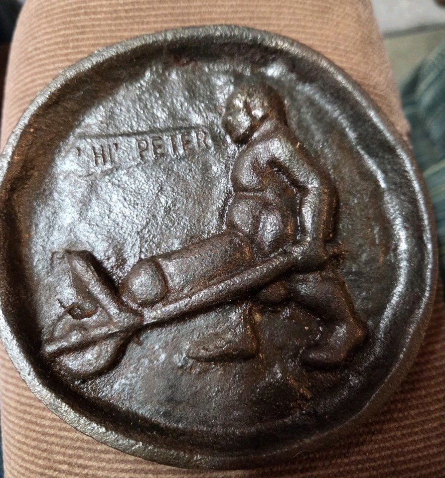 Vintage Antique Risque Cast Iron 'Hi'PETER Ashtray-Very Good. | eBay UK