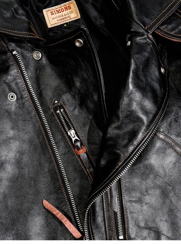 Men's Padova Horsehide Tea Core Leather D Pocket Studded Biker ...