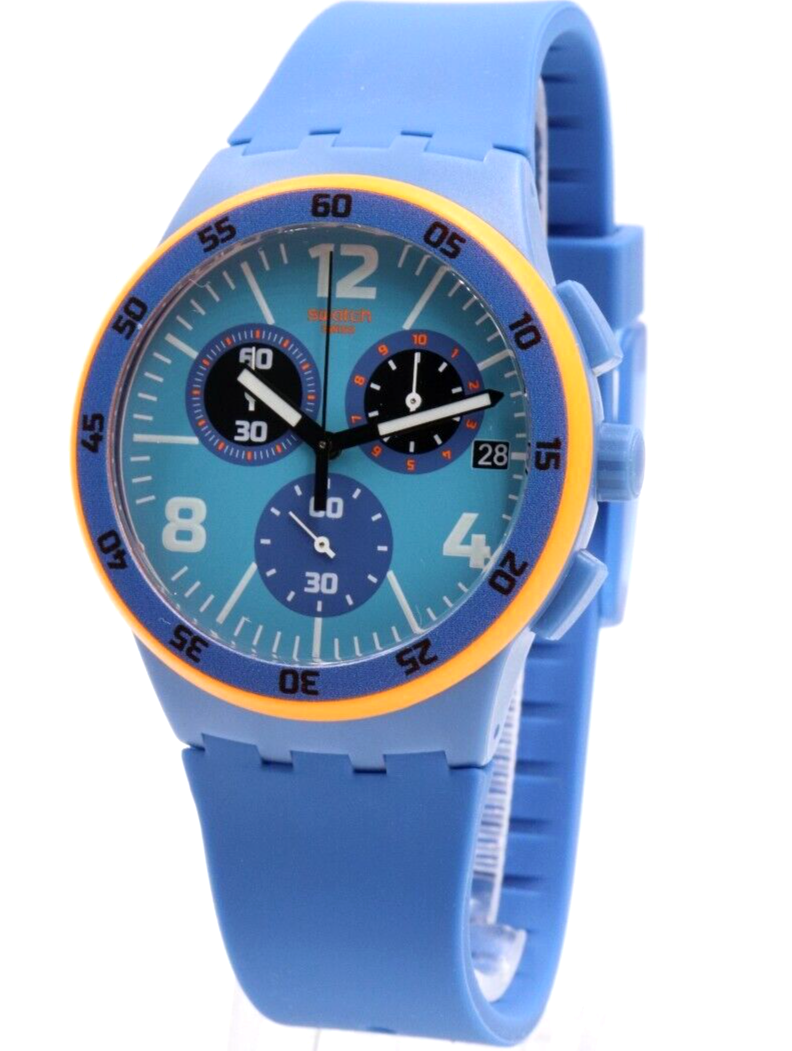 New Swiss Swatch Originals Chrono Capanno Blue Silicone Watch 43mm ...
