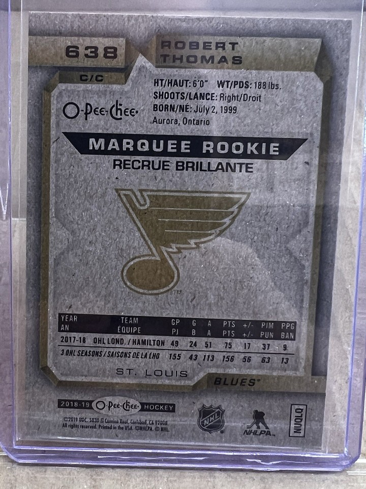 2018-19 O-Pee-Chee Marquee Rookie Robert Thomas Rookie St. Louis Blues ...