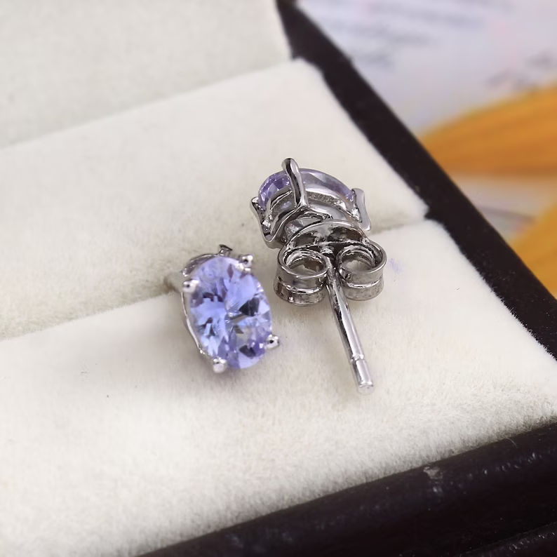 925 Sterling silver Stud Earring Tanzanite Oval Gemstone Prong Setting ...