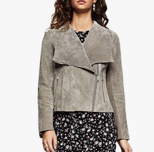 Bcbgeneration New Solid Gray Genuine Suede Leather Moto Biker Jacket Medium | eBay