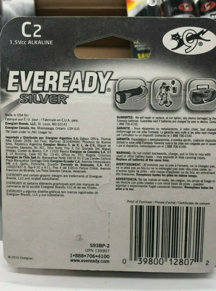 Eveready Silver C2 Alkaline Batteries - 2 PACK x 2 Batteries - 1,5 Vcc ...