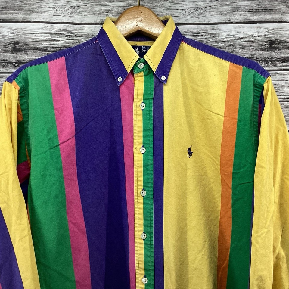 Vintage Polo Ralph Lauren Shirt Mens Large Multicolor Striped Button Up ...
