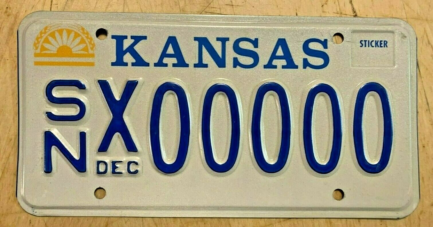 MINT 1982 KANSAS SAMPLE AUTO LICENSE PLATE " SN X 00000 " KS 00000 0000 ...