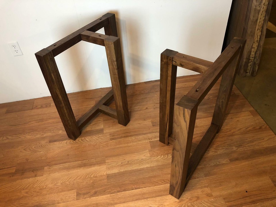 Tri-square walnut wood table base for dining kitchen table desk modern ...