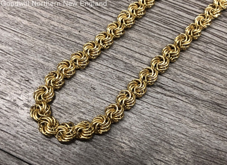 14K Yellow Gold Vintage Swirl Knot Barrel Clasp Chain Bracelet 7.5" 2 ...