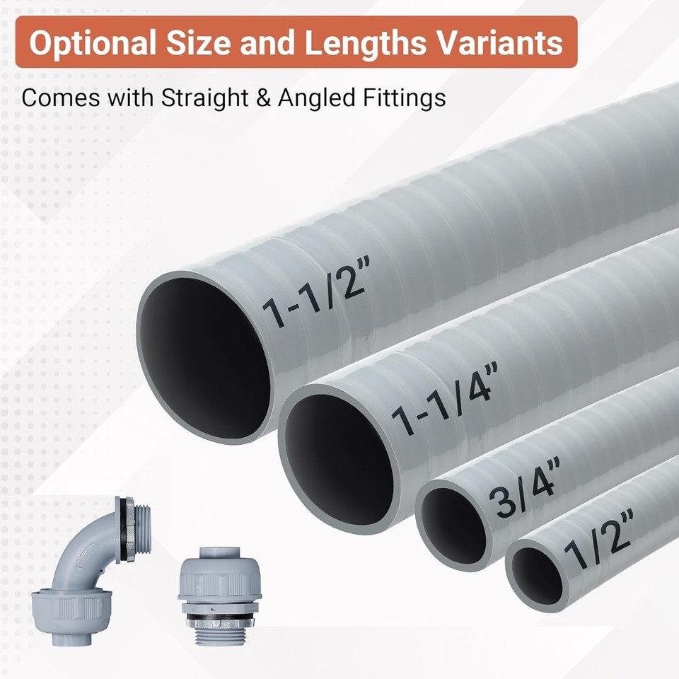 1/2in PVC Liquid-Tight Conduit Kit 100ft 10 Connectors Flex Easy ...