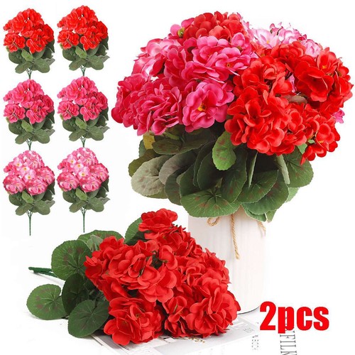2 Pcs Artificial Geraniums Silk Flowers Outdoor Artificial Geranium ...