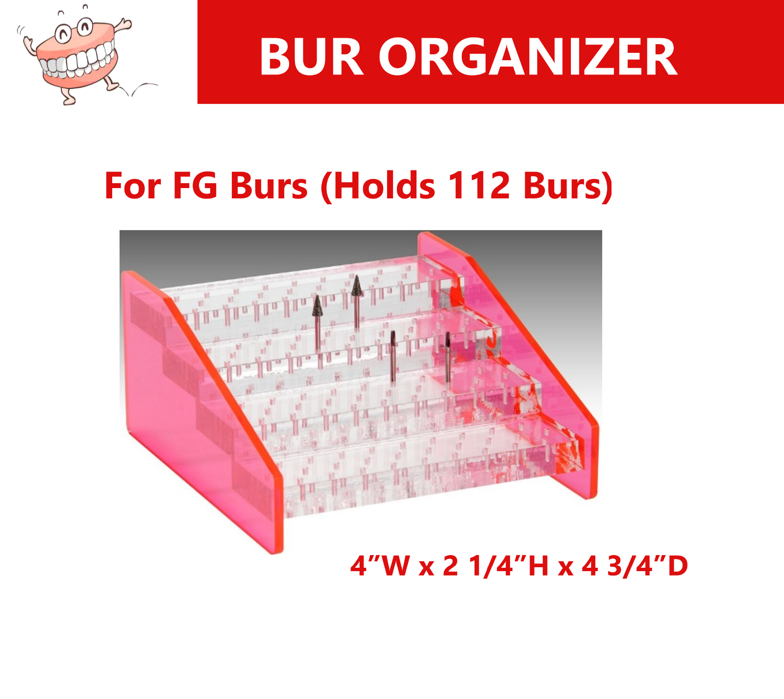 Dental Bur Block Bur Organizer, Pink Bur Holder for FG, HP RA, Holds ...