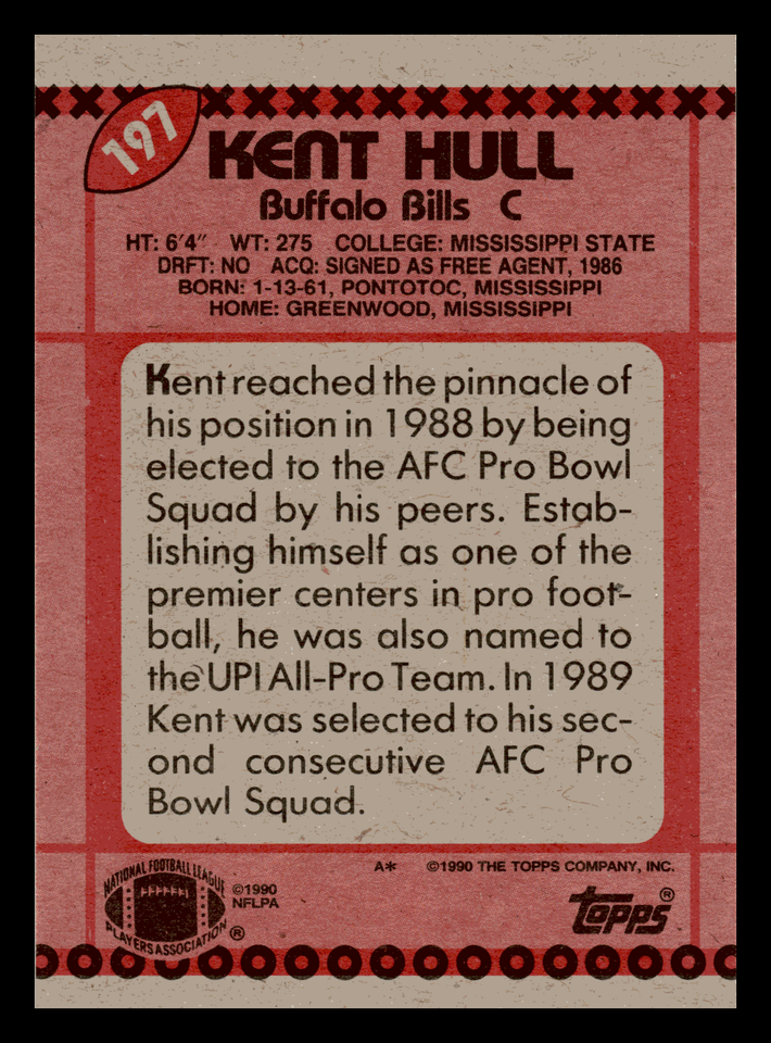 1990 Topps Kent Hull Buffalo Bills #197 NM-MINT | eBay