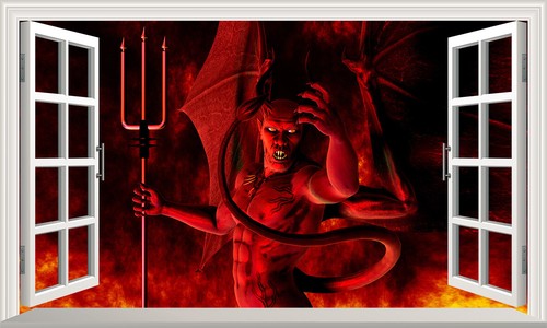 Devil Satan Hell 3D Magic Window Wall Art Self Adhesive Vinyl Decal ...