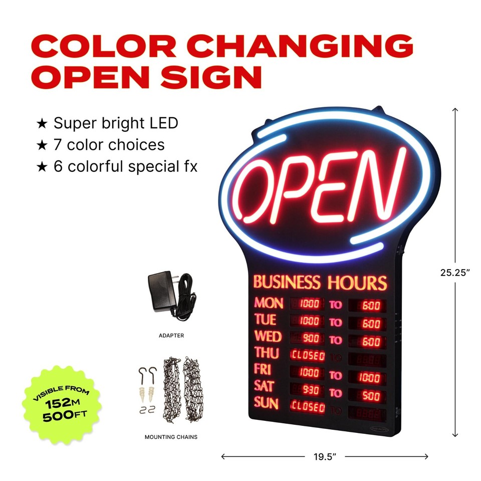 Pro-Lite *Refurb* LED Open Sign with Business Hours Prog - OPEN BOLD-Q ...