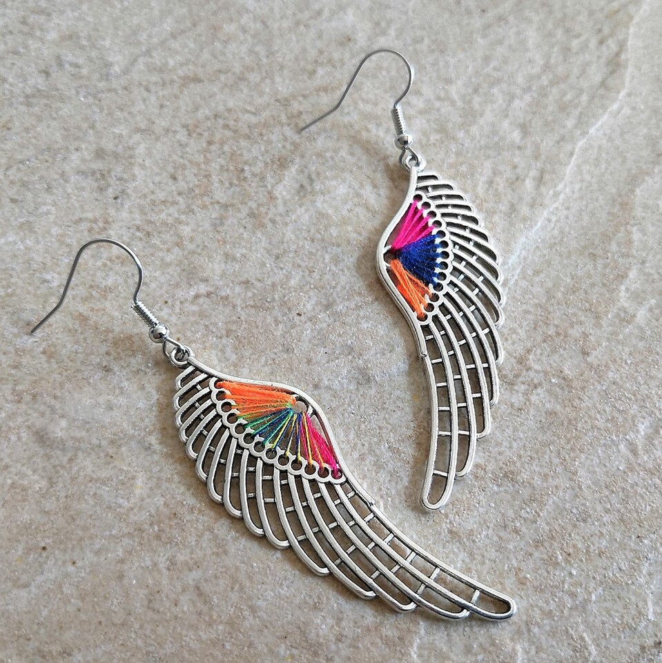925 Sterling Silver Eagle Hawk Falcon Feathers Angel Wings 3" Hook ...