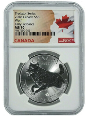 2018 Canada 1oz Predator Series Wolf NGC MS70 - Early Releases - Flag ...