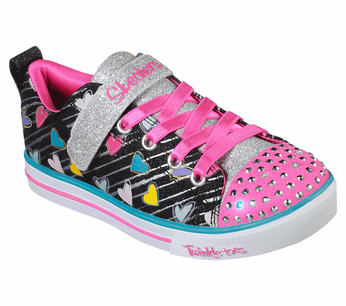 NEW KIDS GIRLS SKECHERS TWINKLE TOE SPARKLE LITE HEART SKETCH STRAP LACE SNEAKER
